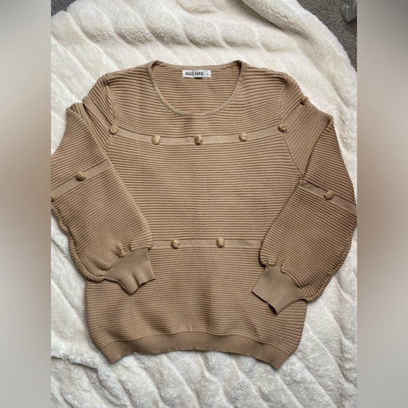 Grace Karin | Sweaters | Grace Karin Camel Ribbed Sweater With Button ...
